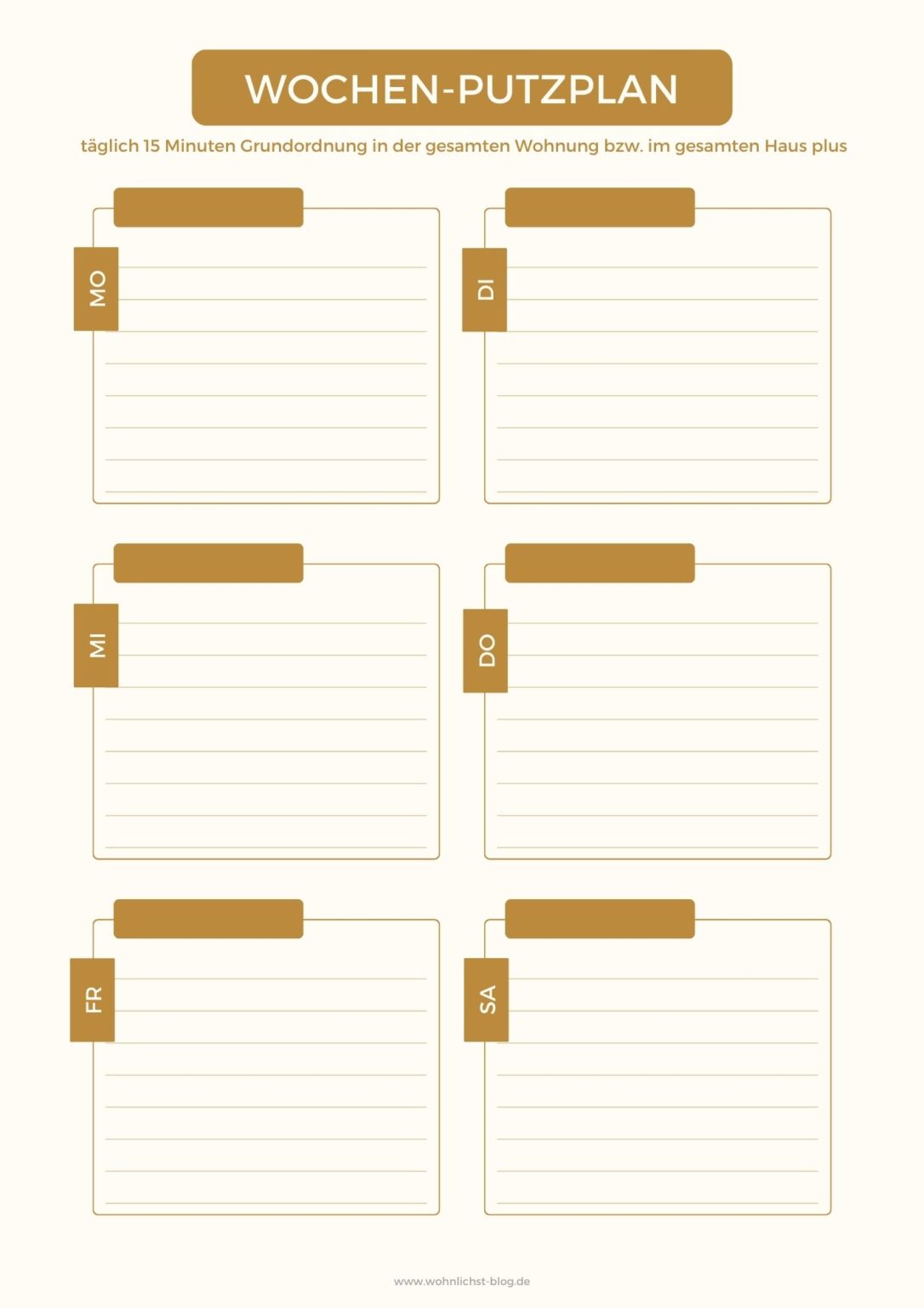 Putzplan für Berufstätige - Vorlage und Beispiel - Wohnlichst